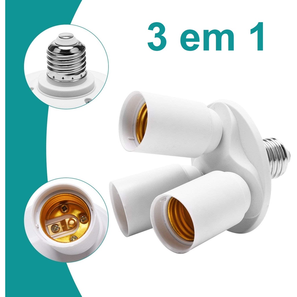 Soquete Para Ligar 3 Lâmpadas - Adaptador Triplo - Bocal E27 | Shopee ...