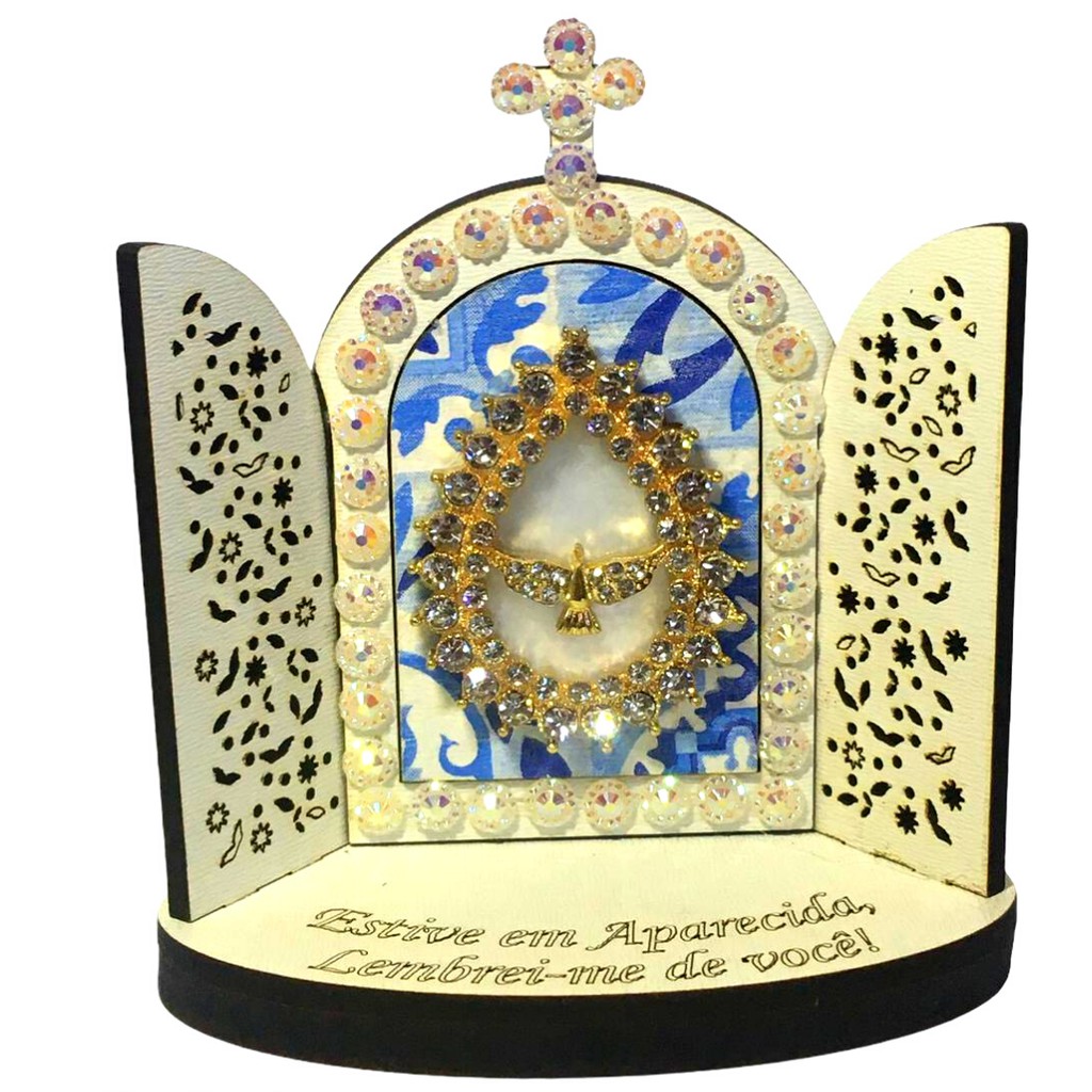 Capela Oratório MDF Bordada com Divino em metal, 10cm | Shopee Brasil