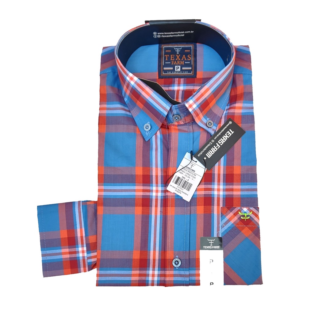Camisa Country Masculina Texas Farm Xadrez ML CAL186 | Shopee Brasil