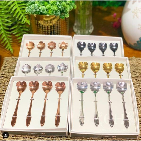 Conjunto 4 Colher de Chá Pequena Coração ou Flor Kit 4 Peças | Shopee ...