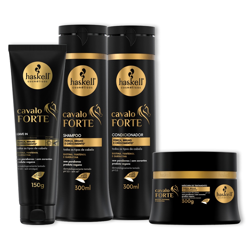 Kit Haskell Cavalo Forte Shampoo Cond Masc e Leave in 300ml | Shopee Brasil
