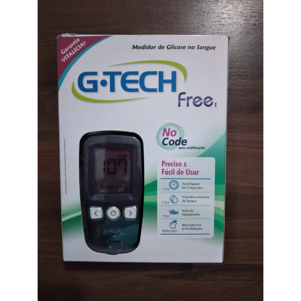MEDIDOR DE GLICOSE GTech Free No Code Kit Completo 10 FITAS REAGENTES ...