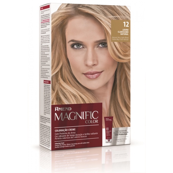 Coloração Creme 12 Louro Clarissimo Natural Magnific Color Amend - Kit ...