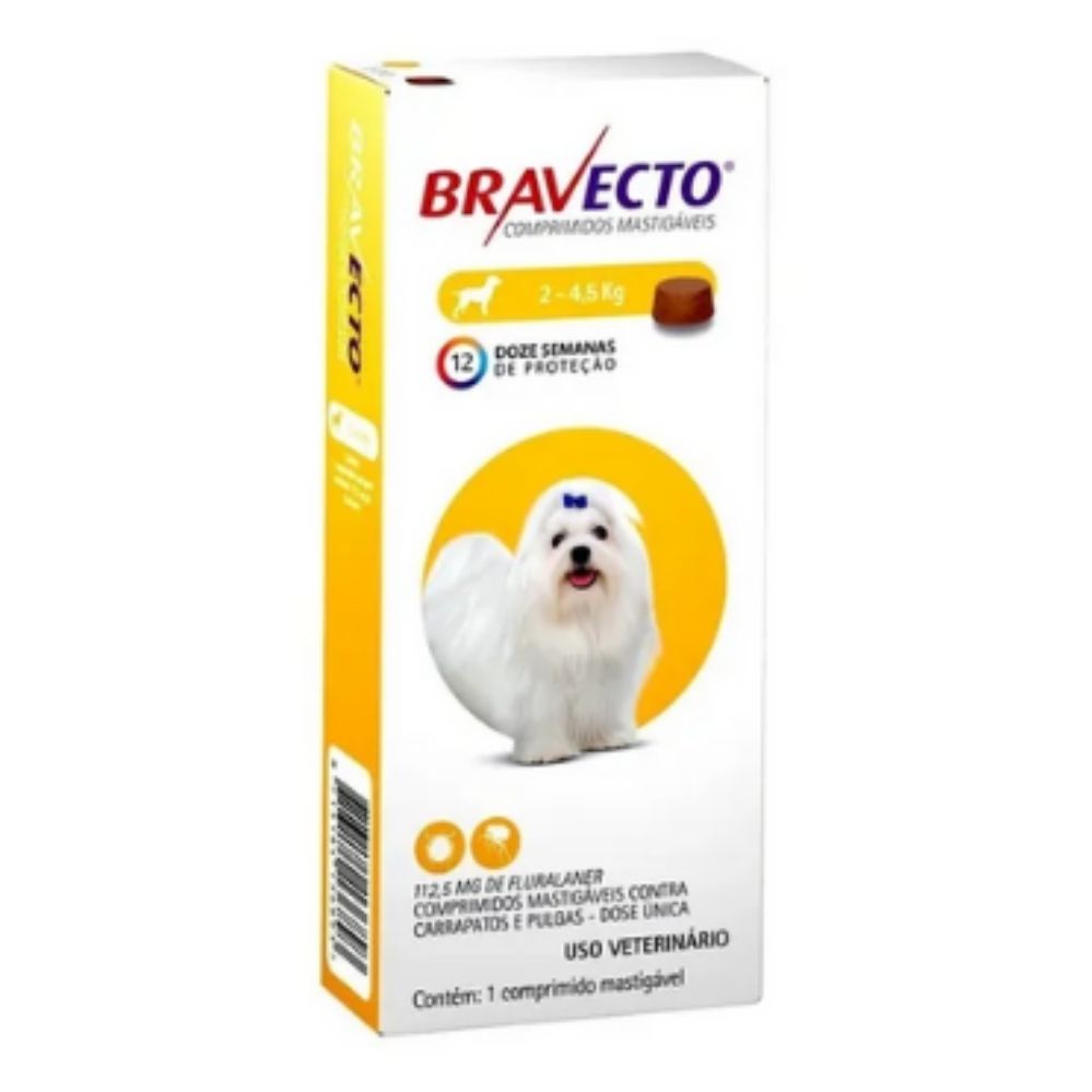 Bravecto Comprimido Antipulgas e Carrapatos MSD Para Cães De 2 a 4,5kg | Shopee Brasil