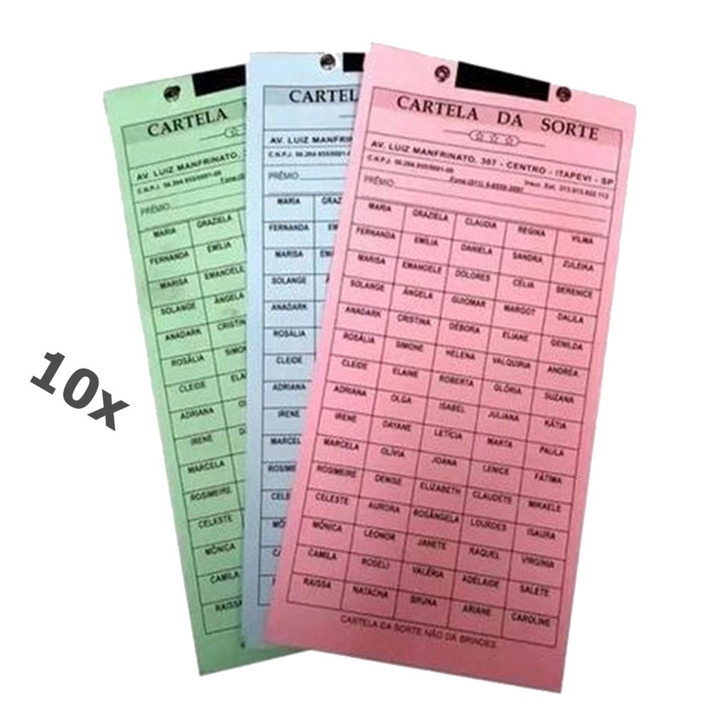 Cartela da Sorte Kit c/ 10 Cartelas Rifas para Sorteios - 50 Nomes | Shopee Brasil