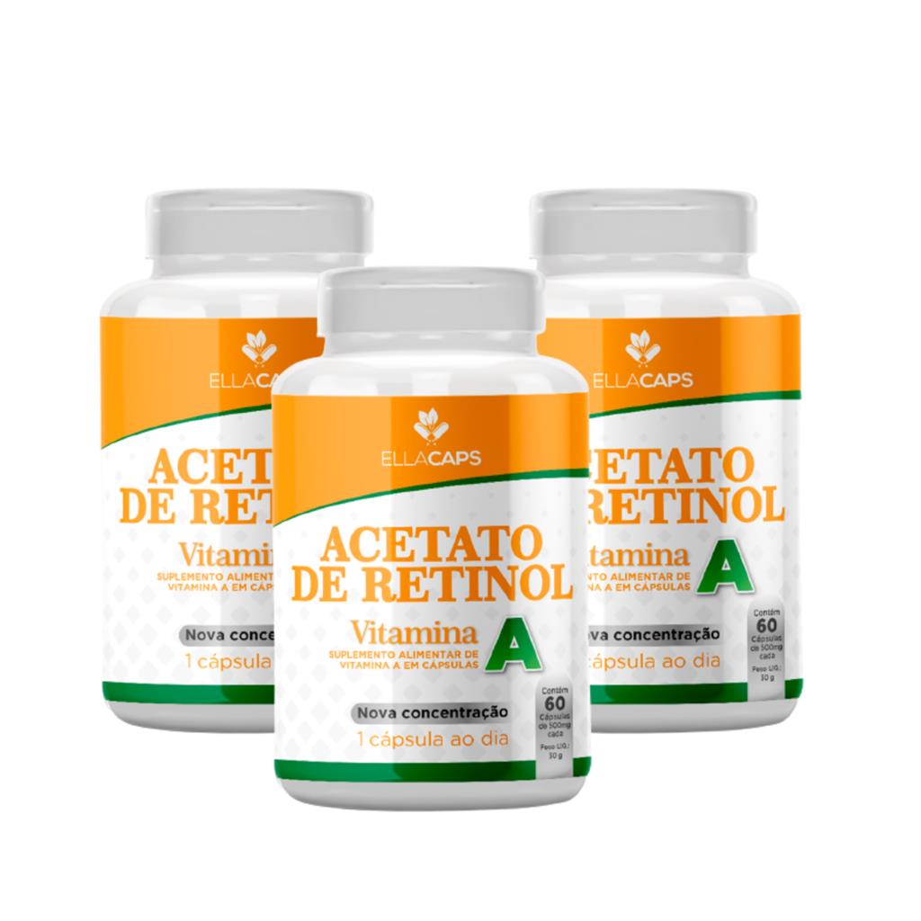 Kit 3 Acetato De Retinol - Vitamina A - Pote 60 Capsulas Ellacaps ...