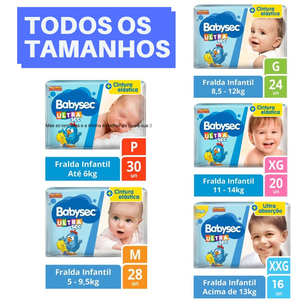 Fralda Babysec Ultrasec P M G Xg Promoção Barato | Shopee Brasil