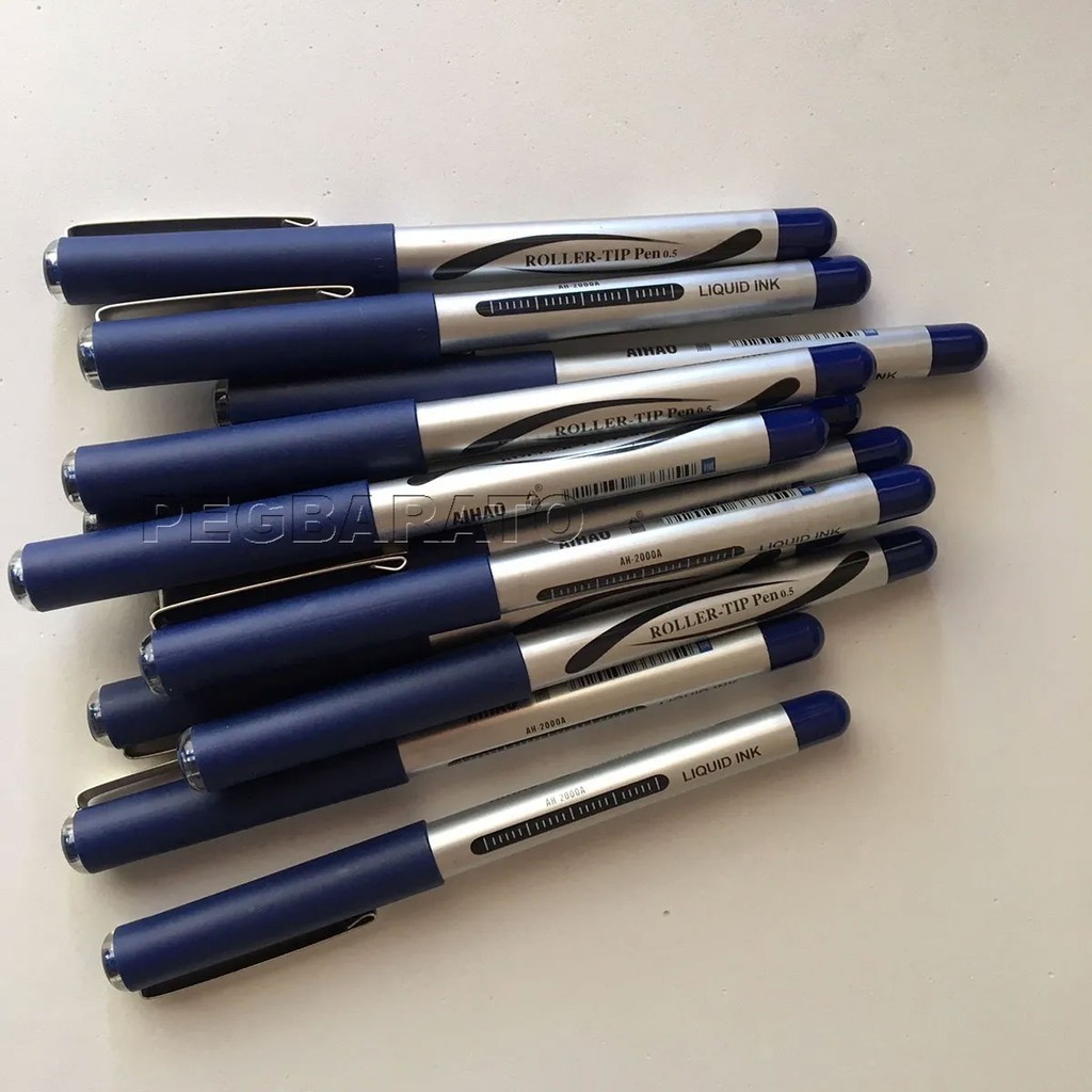 12 Canetas Azul Desenho Caligrafia Roller Pen Fina 0,5mm Super ...