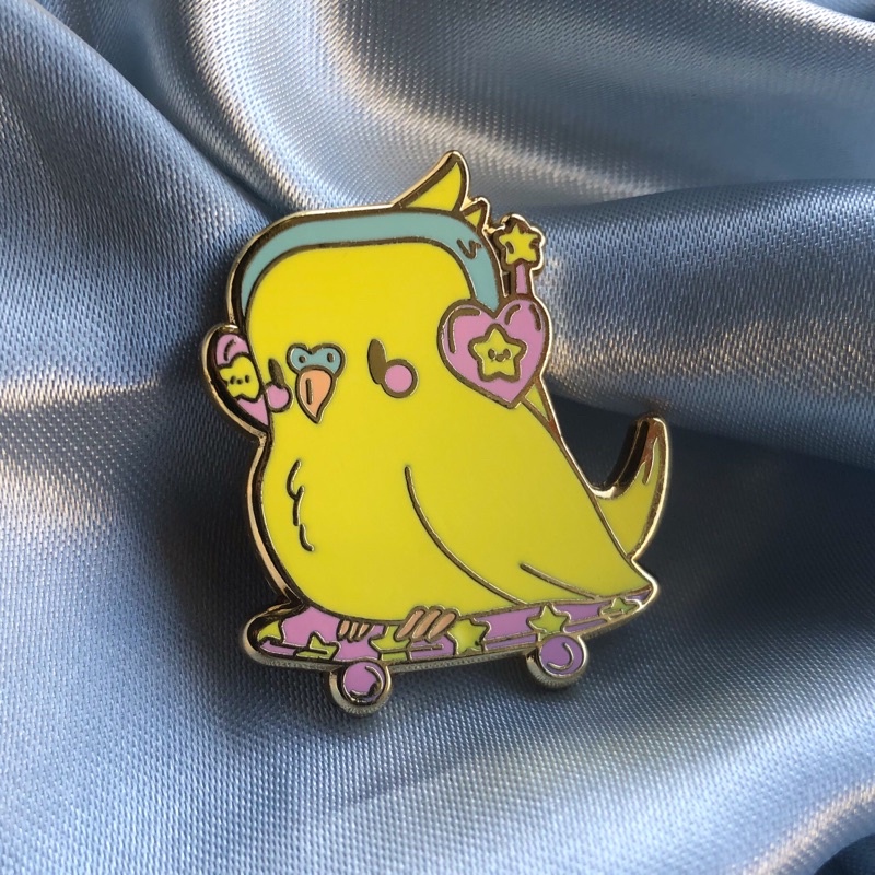 Pin Calopsita Skatista | Kawaii cockatiel hard enamel pins de lapela ...