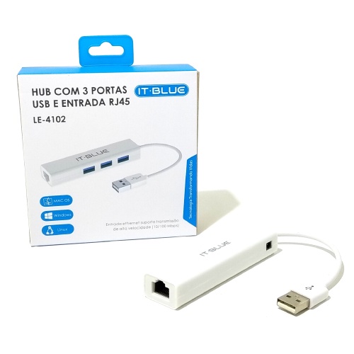 Hub com 3 Portas Usb e Entrada RJ45 LE-4102 - Escorrega o Preço
