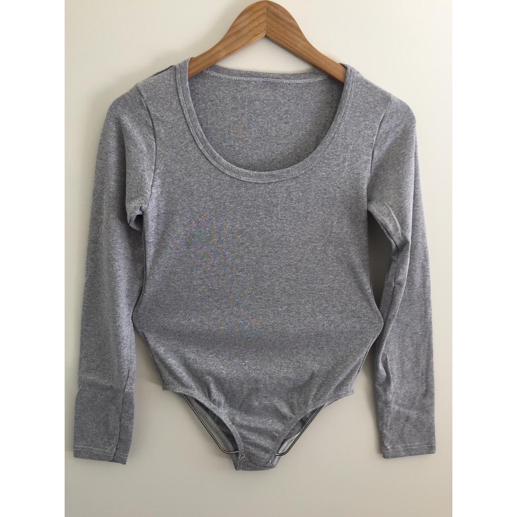 Body Manga Longa Cinza | Shopee Brasil