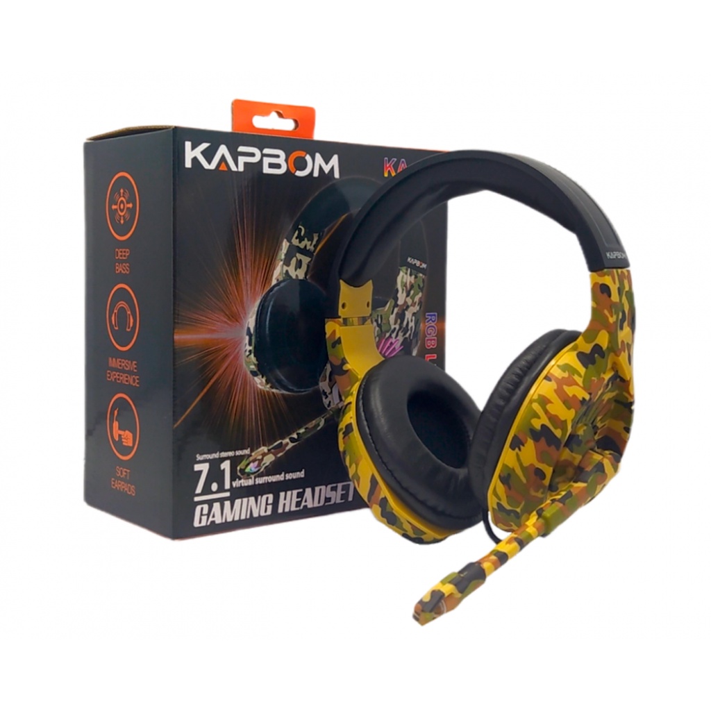 Fone de Ouvido Headset Gamer Profissional com Microfone para Jogos Camuflado + LED RGB 7.1 Ka ...