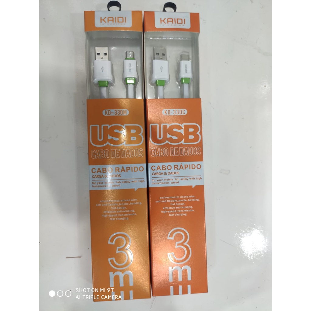Cabo Tipo C V8 e PRA IPHONE Carga Rápida E Dados Kaidi Kd-330c 3 Metros | Shopee Brasil