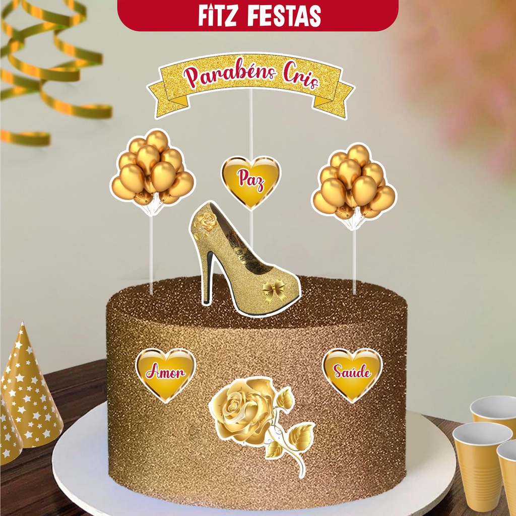 Topo de Bolo Glamour (Topper Personalizado) Decoração Festa | Shopee Brasil