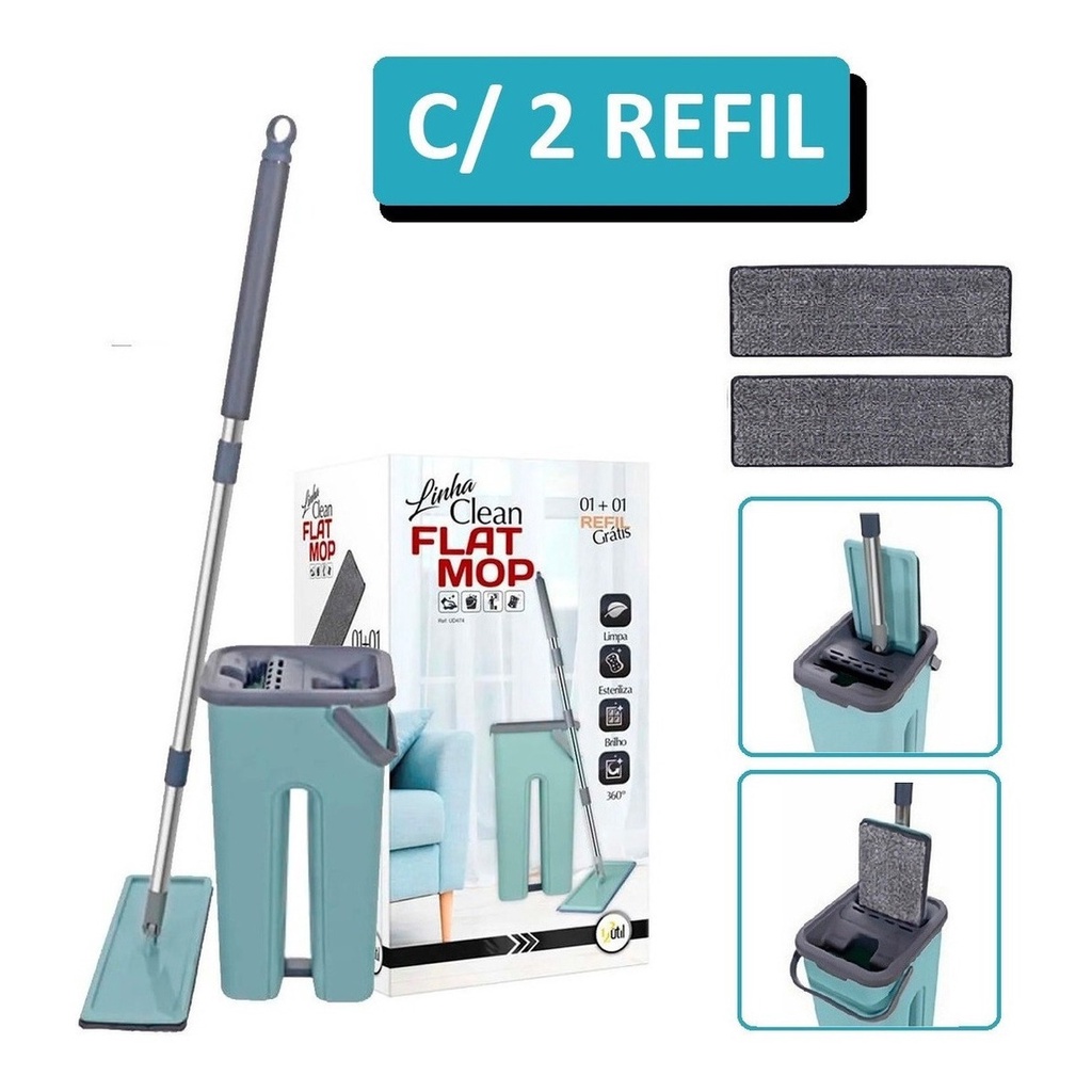 Rodo Flat Mop E Balde Lava E Seca Profissional Com 2 Refil | Shopee Brasil
