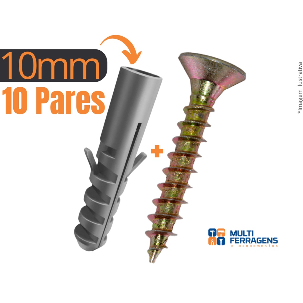Parafuso com Bucha 10mm para Parede Kit com 10 Pares Buchas com ...