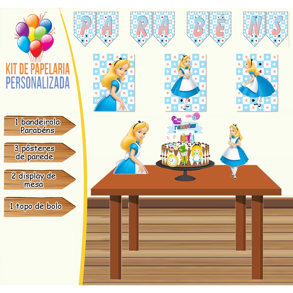 Kit festa Alice Personalizado | Shopee Brasil