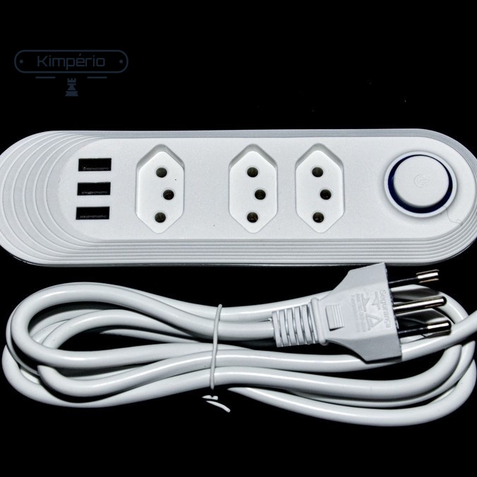 Extensão Elétrica 2m Com 3/4/5/6 Tomadas e 3 Entradas USB 10A Botão Liga e Desliga - Filtro ...