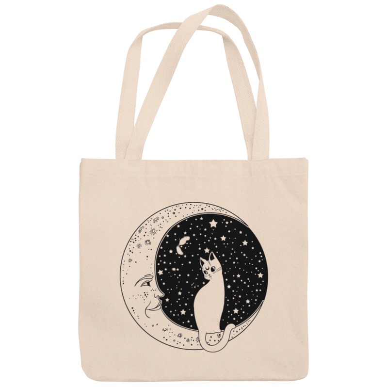 Bolsa Sacola Ecobag Com e Sem Zíper Cat Gato Gatinho Lua Moon Místico Esotérico Ecológica 100% ...