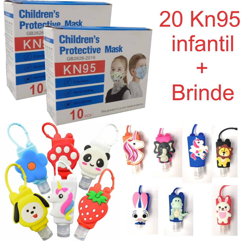 Máscara Infantil Antiviral Kit Com 20 Máscara +brinde portal alcool gel ...