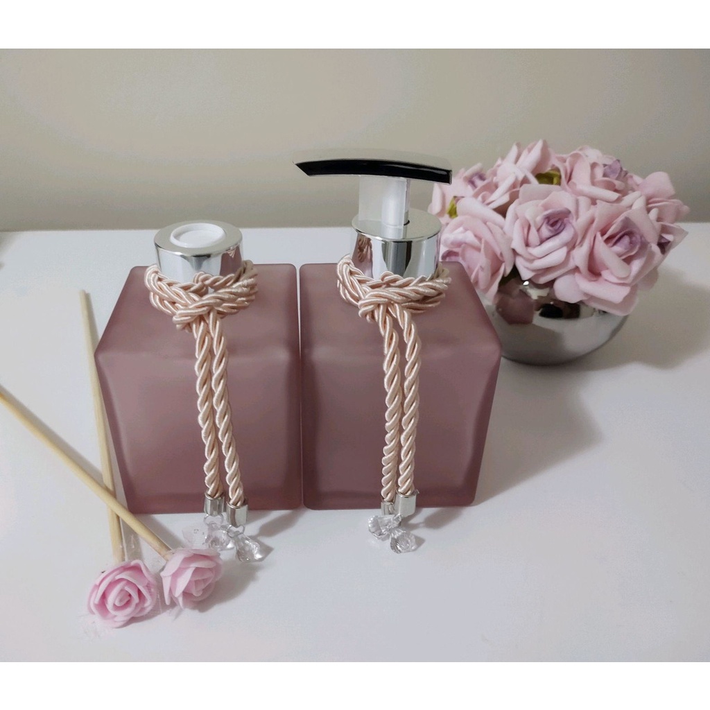 Kit Lavabo em Vidro Cubo Rosa Fosco 250ml | Shopee Brasil