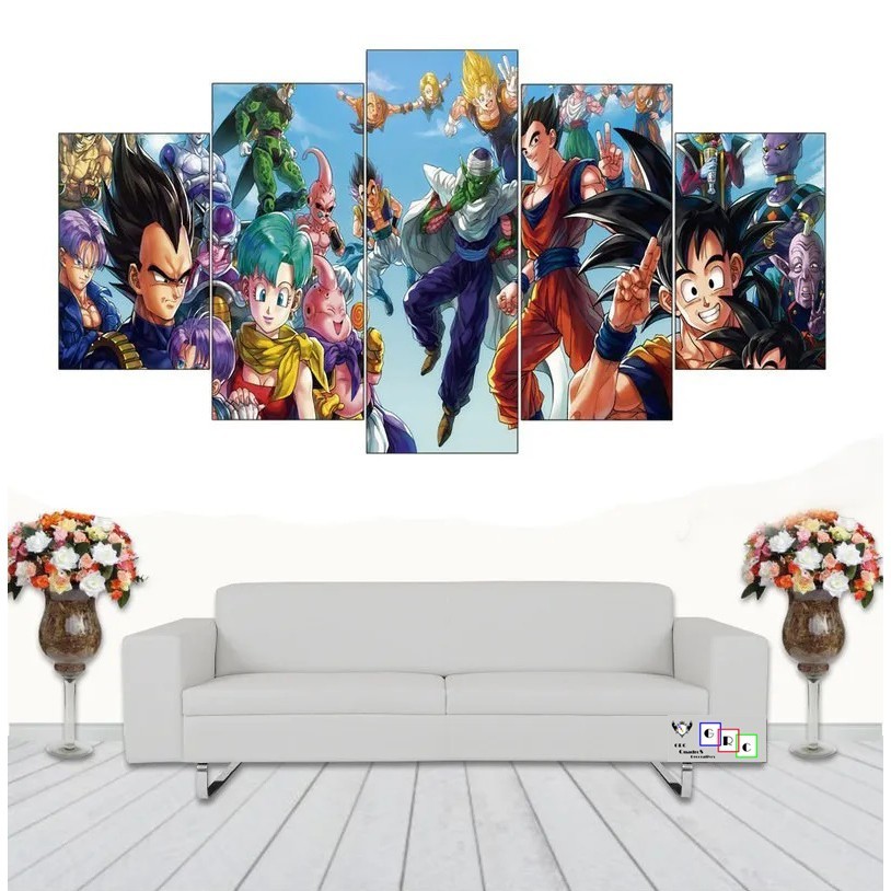 Quadro decorativo mosaico 5 peças Dragon Ball Z personagens desenho ...
