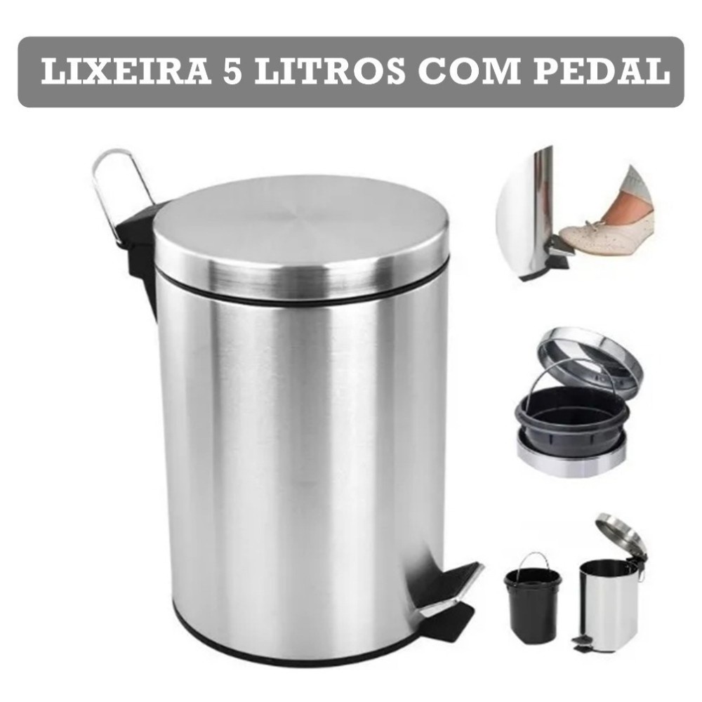 Cesto De Lixo 3lts 100% Inox C/ Pedal Banheiro E Cozinha | Shopee Brasil