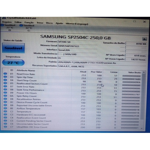 Hd Samsung 250 Giga Sp2504c/sra Sata 7200rpm 8m | Shopee Brasil