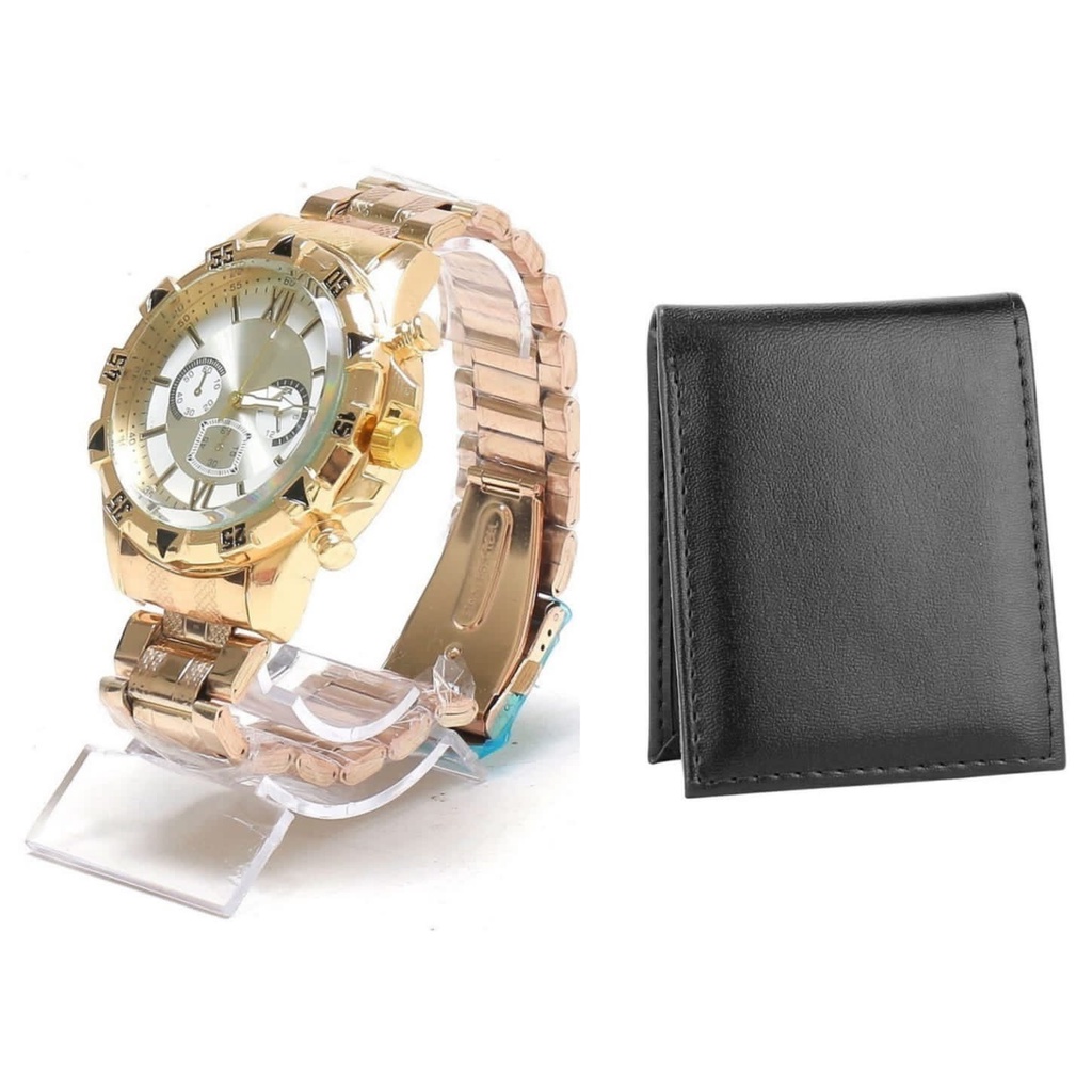 Relogio De Aço de Pulso Masculino Luxo Original +Carteira de Couro use ...