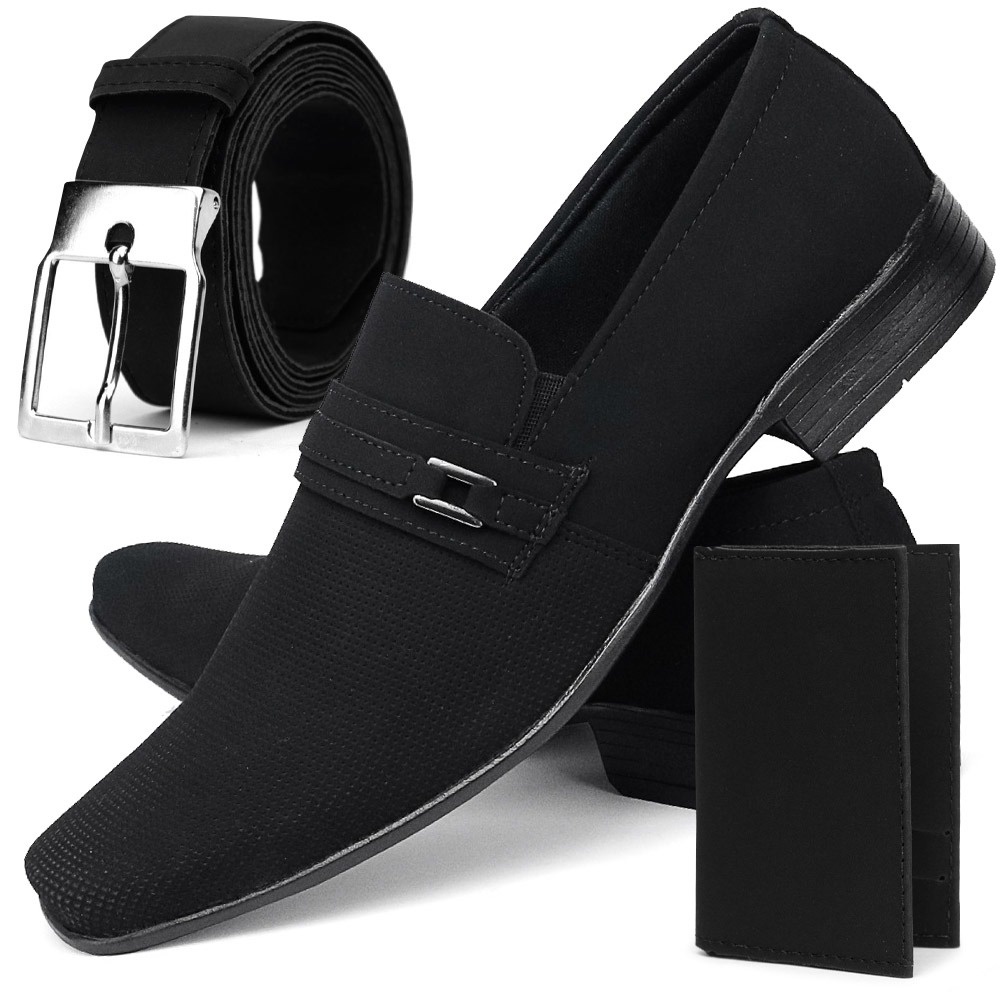 Sapato Social Masculino Mocassim Nobuck Preto + Cinto e Carteira ...