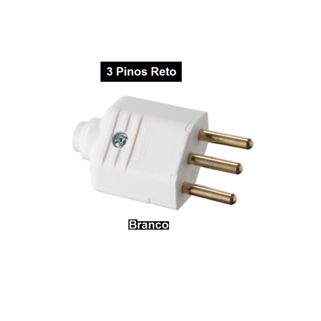 Plugue de Tomada 10A Macho Reto 3 Pinos Branco | Shopee Brasil