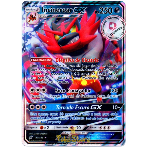 Carta Pokemon Incineroar GX 97/181 Português Original Copag | Shopee Brasil
