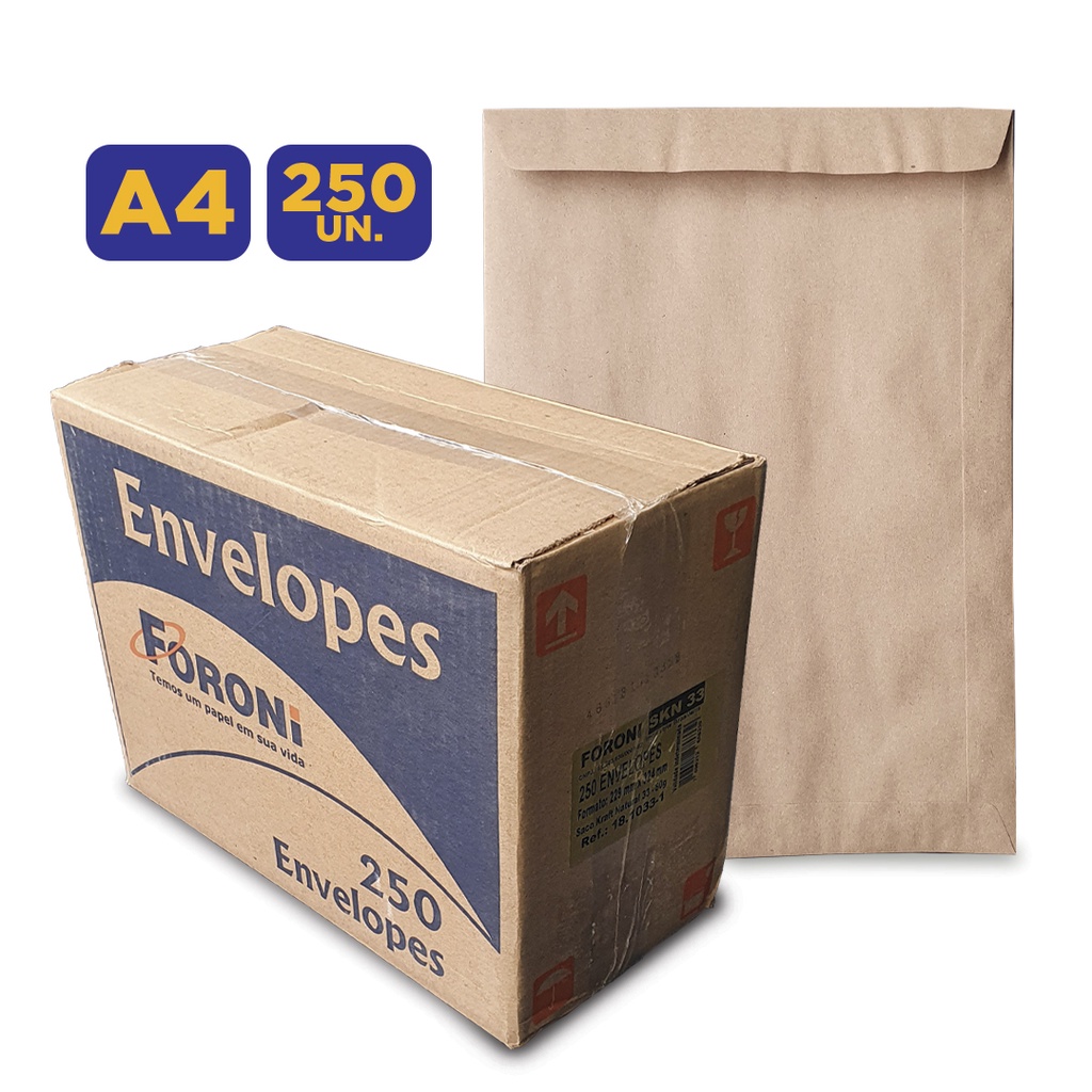 Envelope Foroni Saco Kraft Natural A4 240x340 CX C/250 - Escorrega o Preço