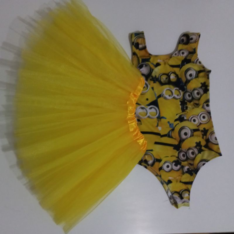 kit festa fantasia minios aniversário, 2 peças, saia de tutu tule e ...