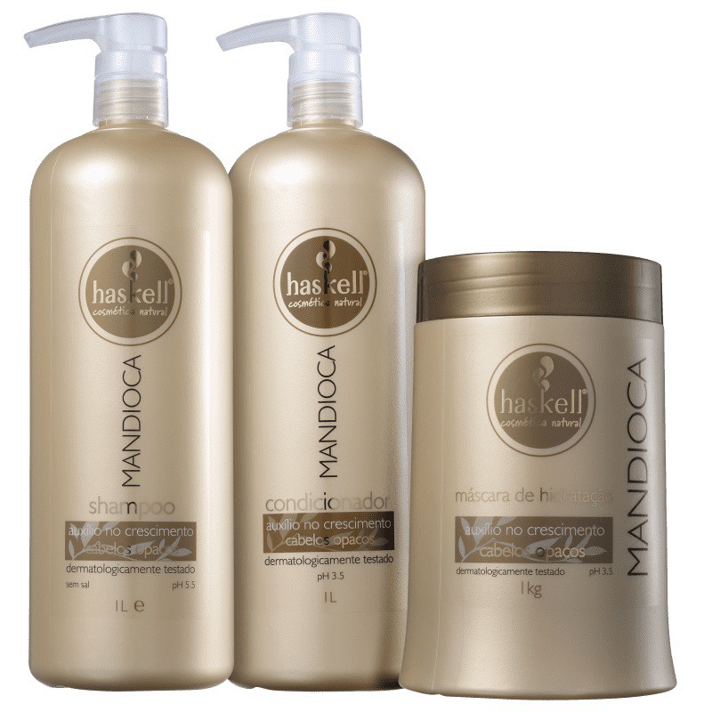 Kit Haskell Mandioca Máscara Hidratante 1000g Shampoo Condicionador 1000ml | Shopee Brasil