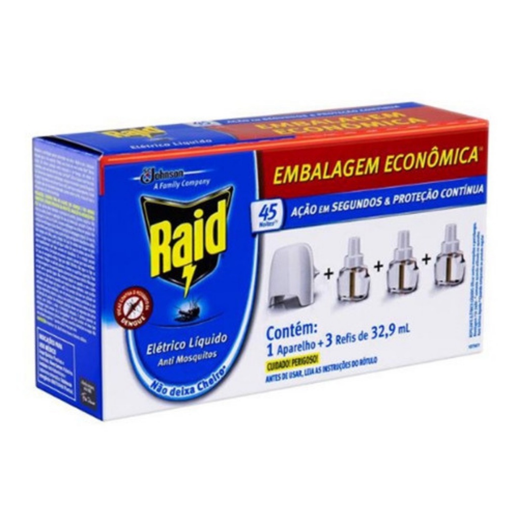 Repelente Elétrico Raid Líquido Aparelho + 3 Refis 45 Noites | Shopee ...