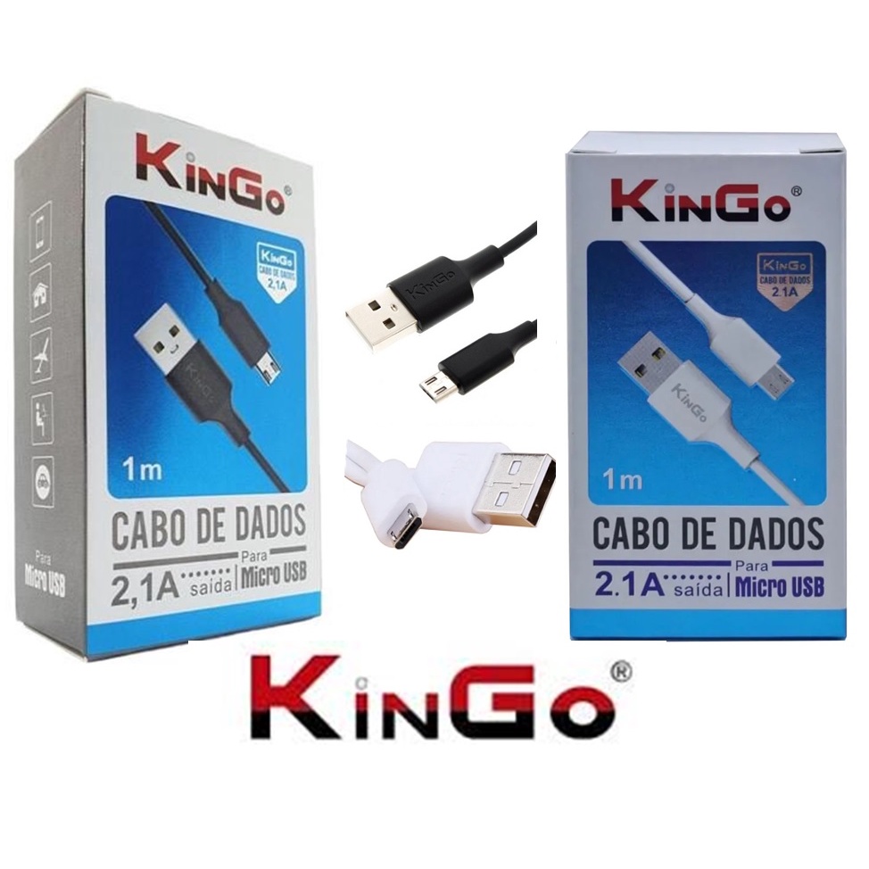 CABO MICRO USB V8 KINGO 1mt BRANCO E PRETO | Shopee Brasil