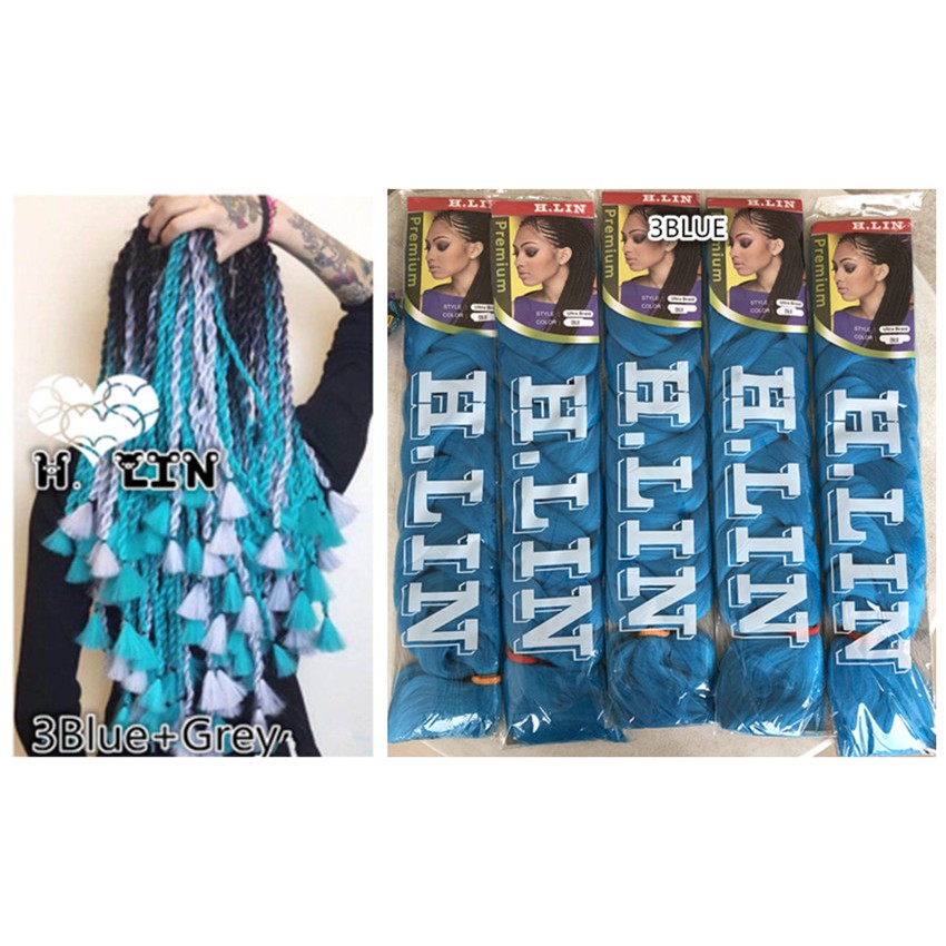 2 pecas Kanekalon Jumbo Tranças Box Braid Twist Cor 3blue azul turquesa ...