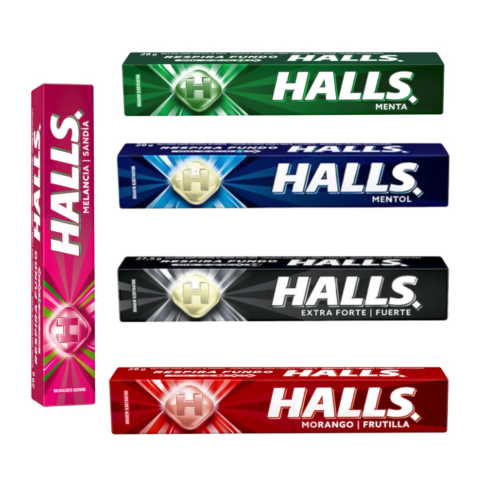 Bala Halls 28g Sabores Cereja, Menta, Mentol, Morango, Melancia e Extra ...