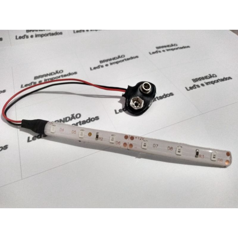 Fita de led 5050 adesiva flexível a pilha bateria 9v skate maquete ...