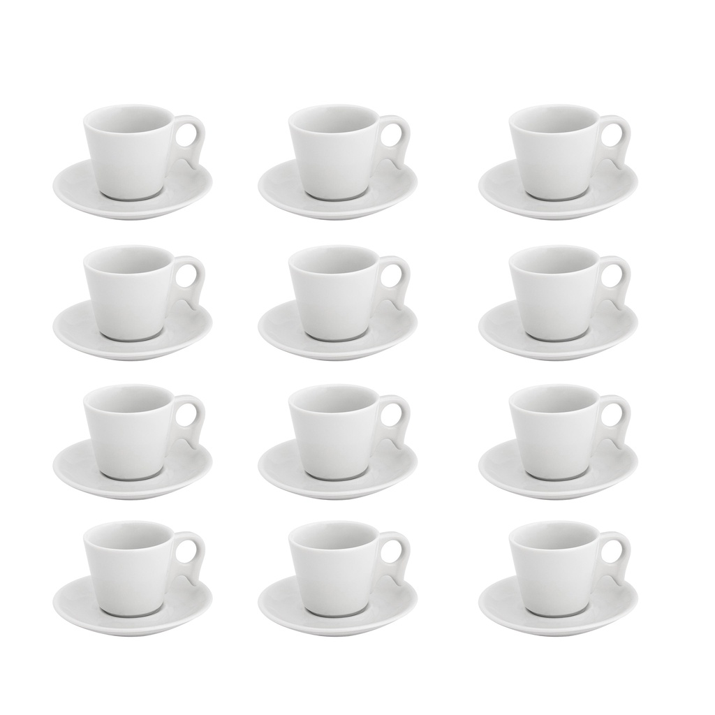 12 Xícaras 190ml Grande + 12 Pires Em Porcelana Branca Chá ou Café Ceramica Servir Expresso ...