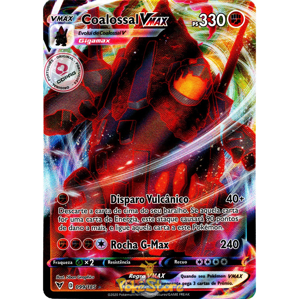 Carta Pokemon Coalossal VMAX Português 99/185 Card Original Copag ...