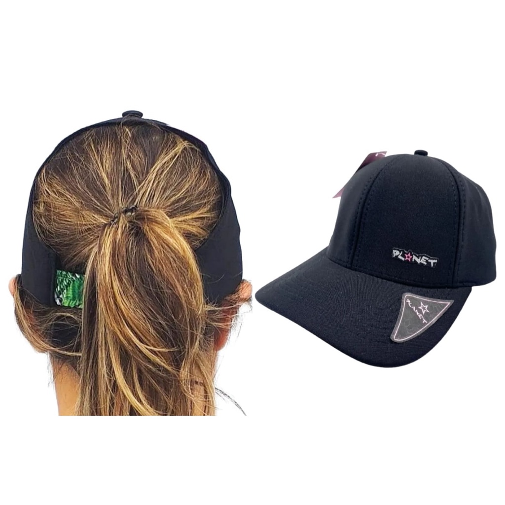 Boné Feminino Planet preto Aba Curva Rabo De Cavalo Verão Praia Várias ...