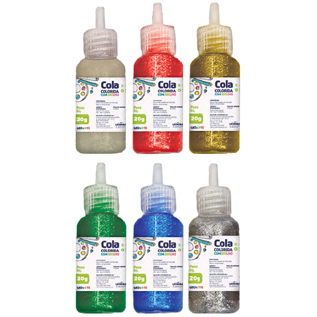 Cola Colorida Com Glitter 6 Cores LeoArte 120g | Shopee Brasil