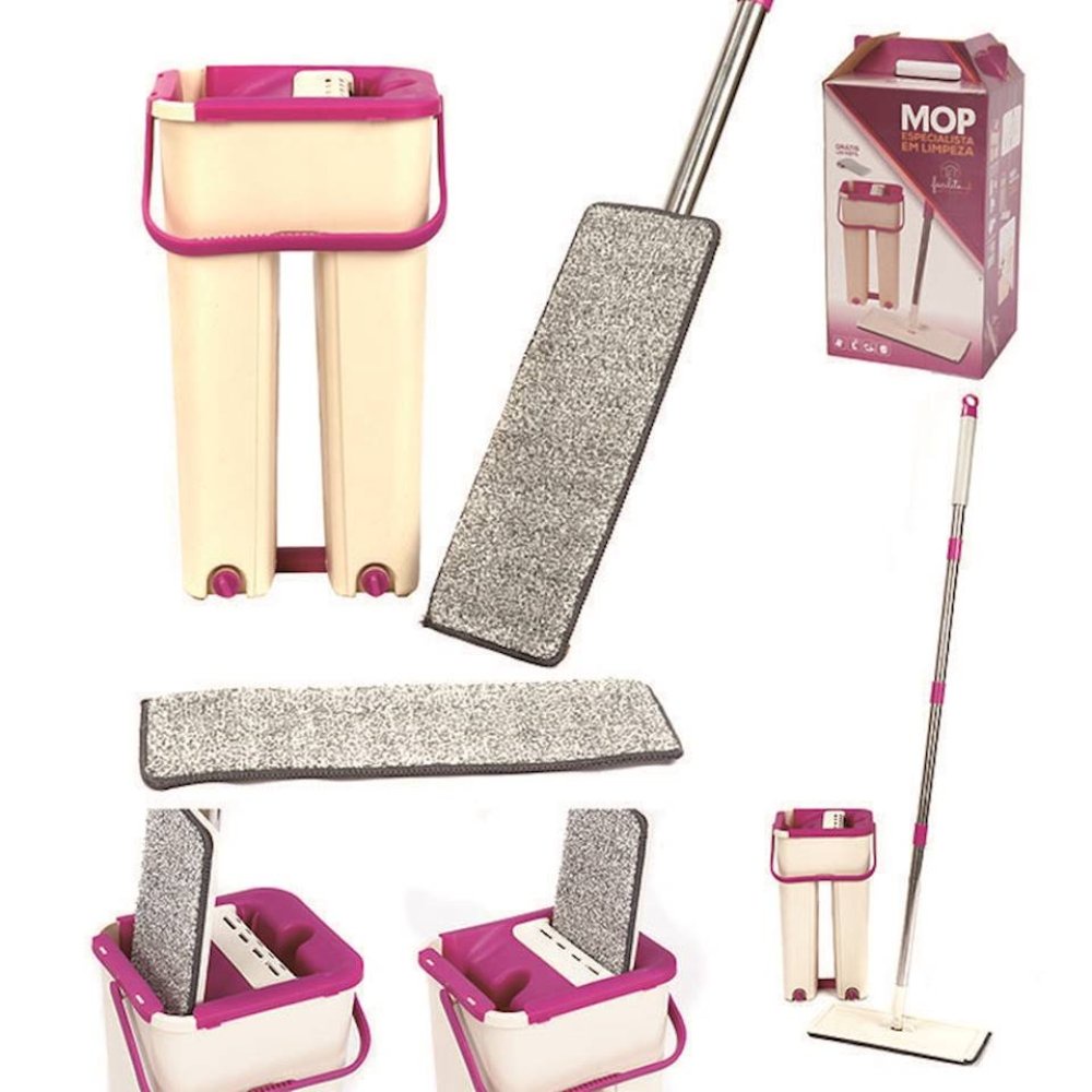 Rodo Flat Mop E Balde Lava E Seca Profissional Com 2 Refil | Shopee Brasil
