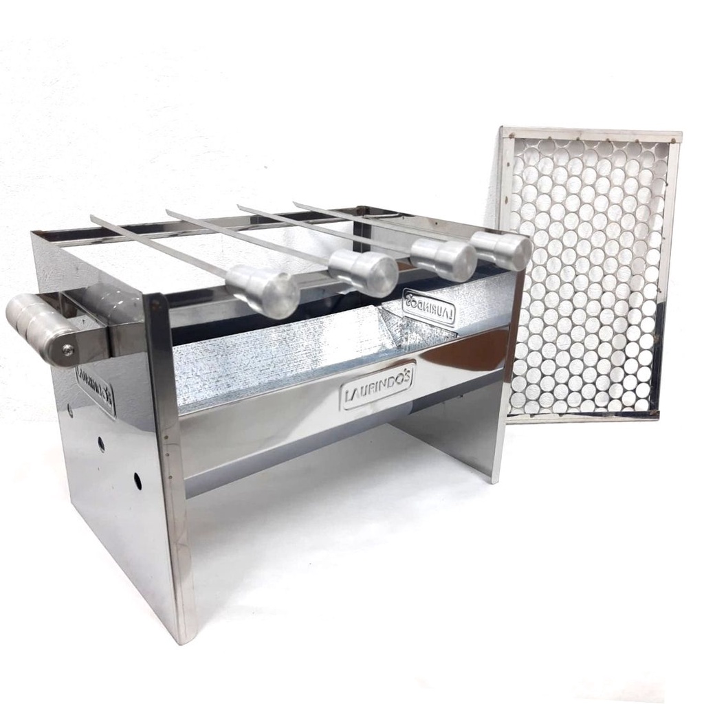 Churrasqueira Portátil De Inox Com Grelha E 4 Espetos Inox | Shopee Brasil