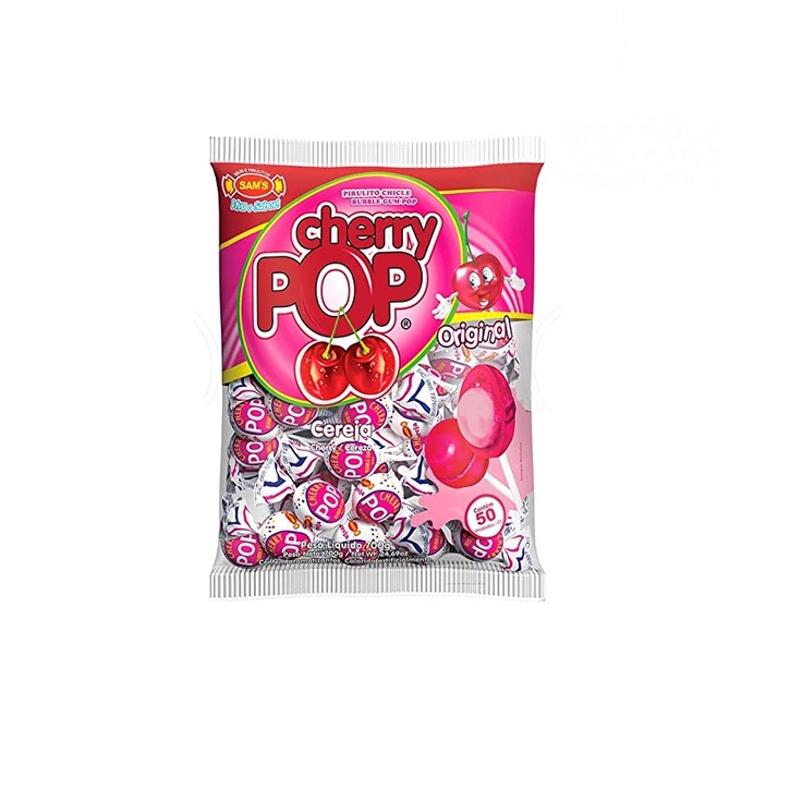 Pirulito Cherry Pop Cereja Recheio Chiclete c/50 700g - Sams | Shopee ...