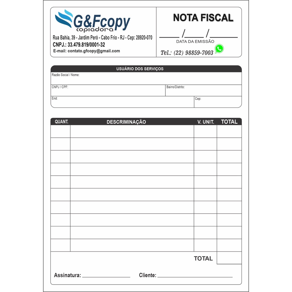 Talão de nota fiscal personalizado c/100 folhas | Shopee Brasil