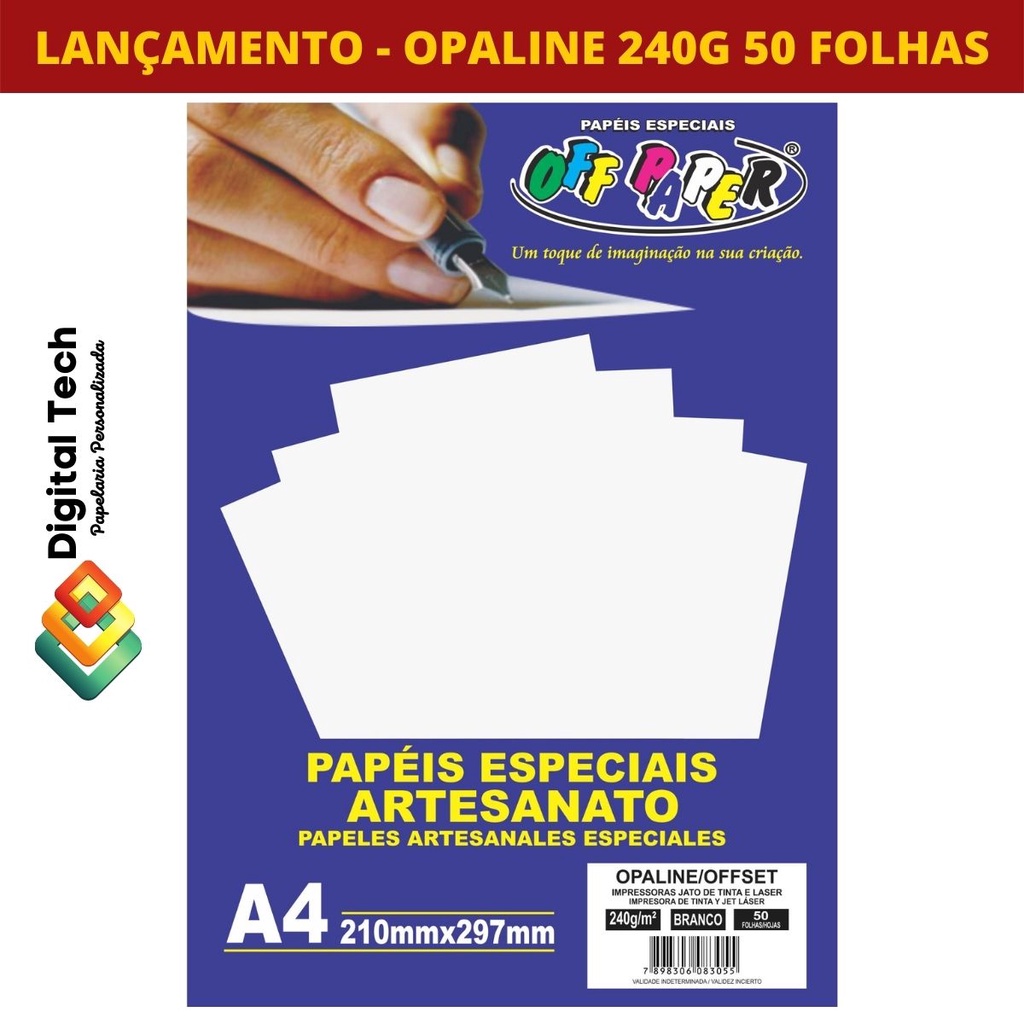 Papel Opaline A4 240g Branco 50 Folhas Off Paper | Shopee Brasil