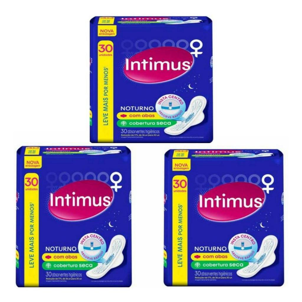 Kit 3 Absorvente Intimus Gel Noturno Seca C/abas C/ 30=90 | Shopee Brasil